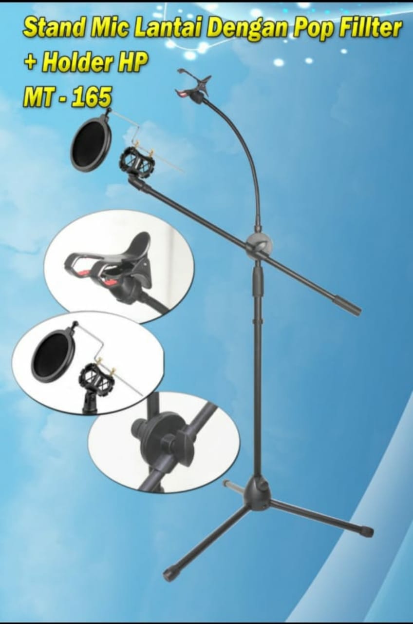Stand Mic MT 165 Tripod Microphone Stand Mic Lantai Jepit HP Holder HP ...