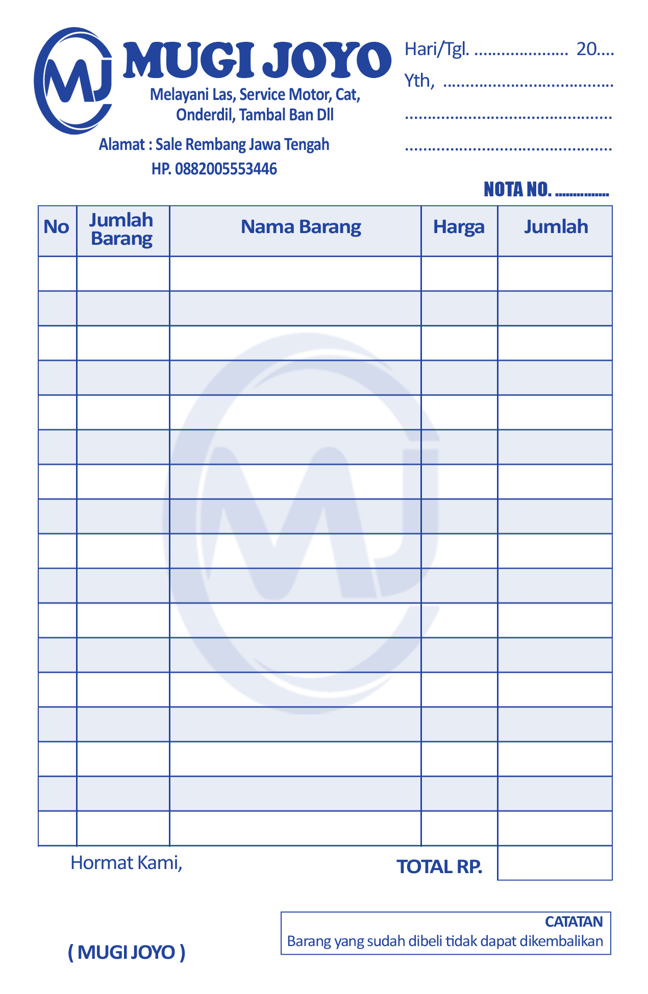 NOTA CUSTOM 1 RANGKAP / NOTA OLSHOP NAMA SENDIRI 1 PLY (MIN 4 BUKU ...
