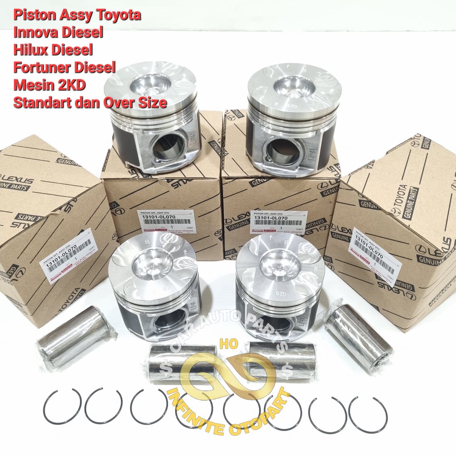 PISTON ASSY SET TOYOTA INNOVA DIESEL INOVA HILUX FORTUNER DIESEL 2KD ...