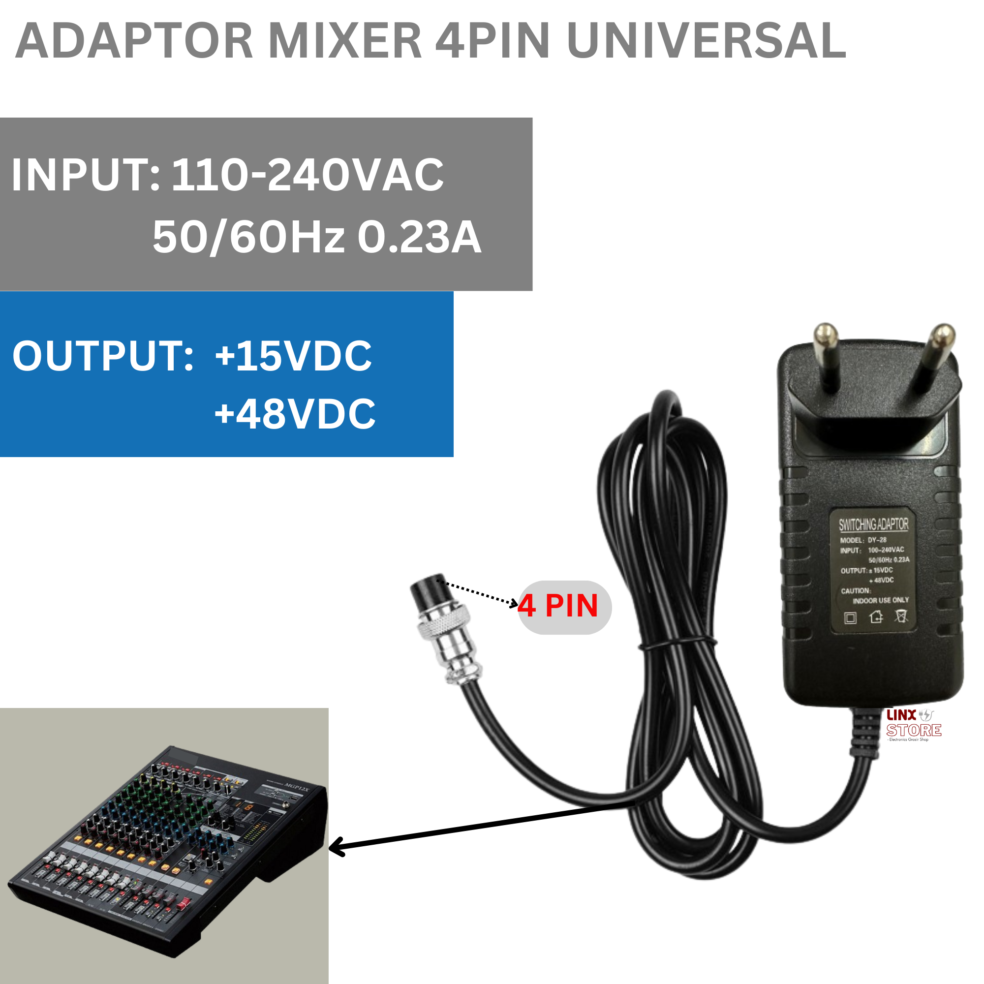 Adaptor Mixer Switching 4 Pin Adapter Mixer 4 lubang 4 Pin Konektor ...