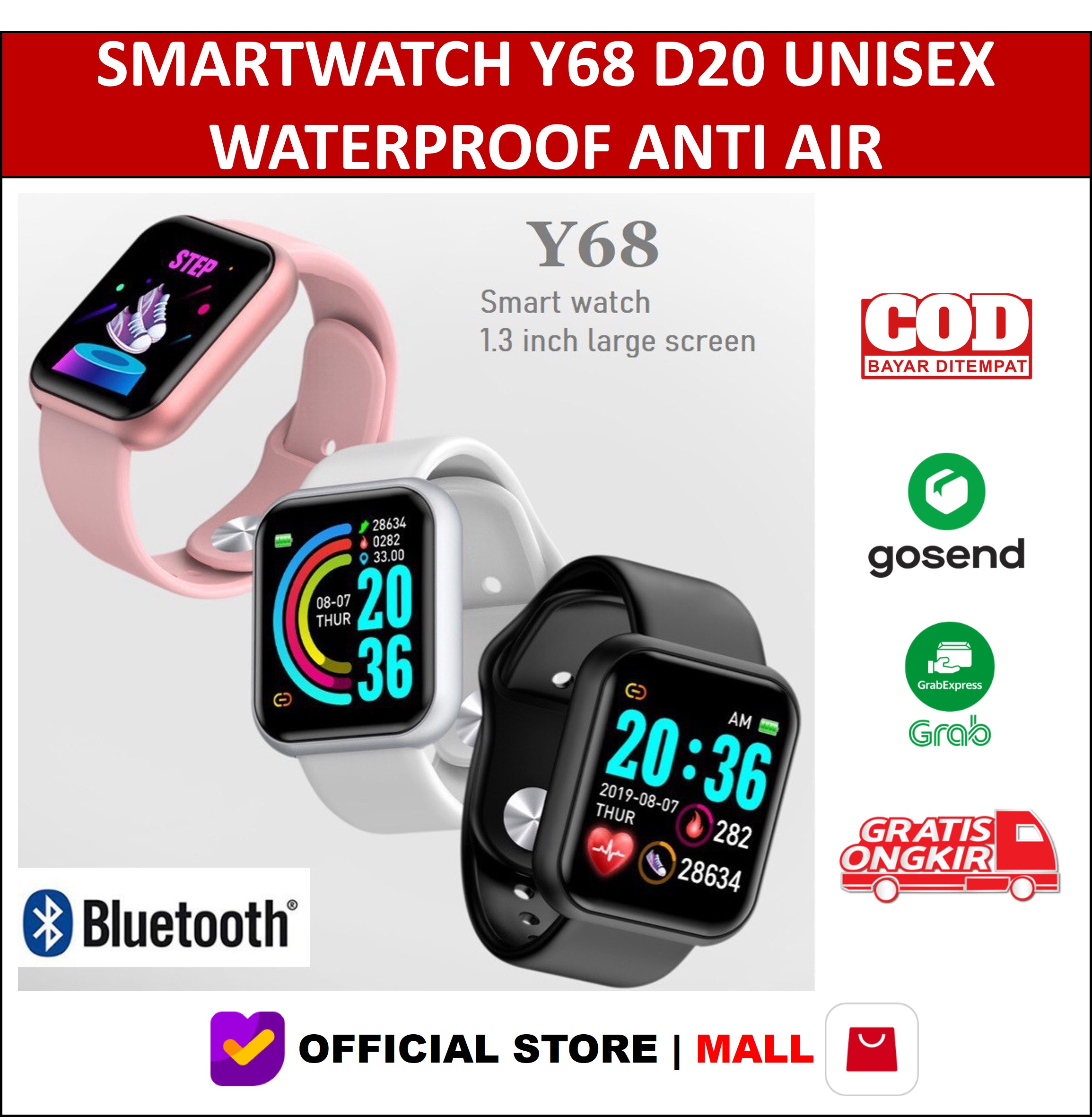 Smartwatch Bluetooth Y68 D20 Jam Tangan Unisex Cowok Cewek Pria Wanita ...
