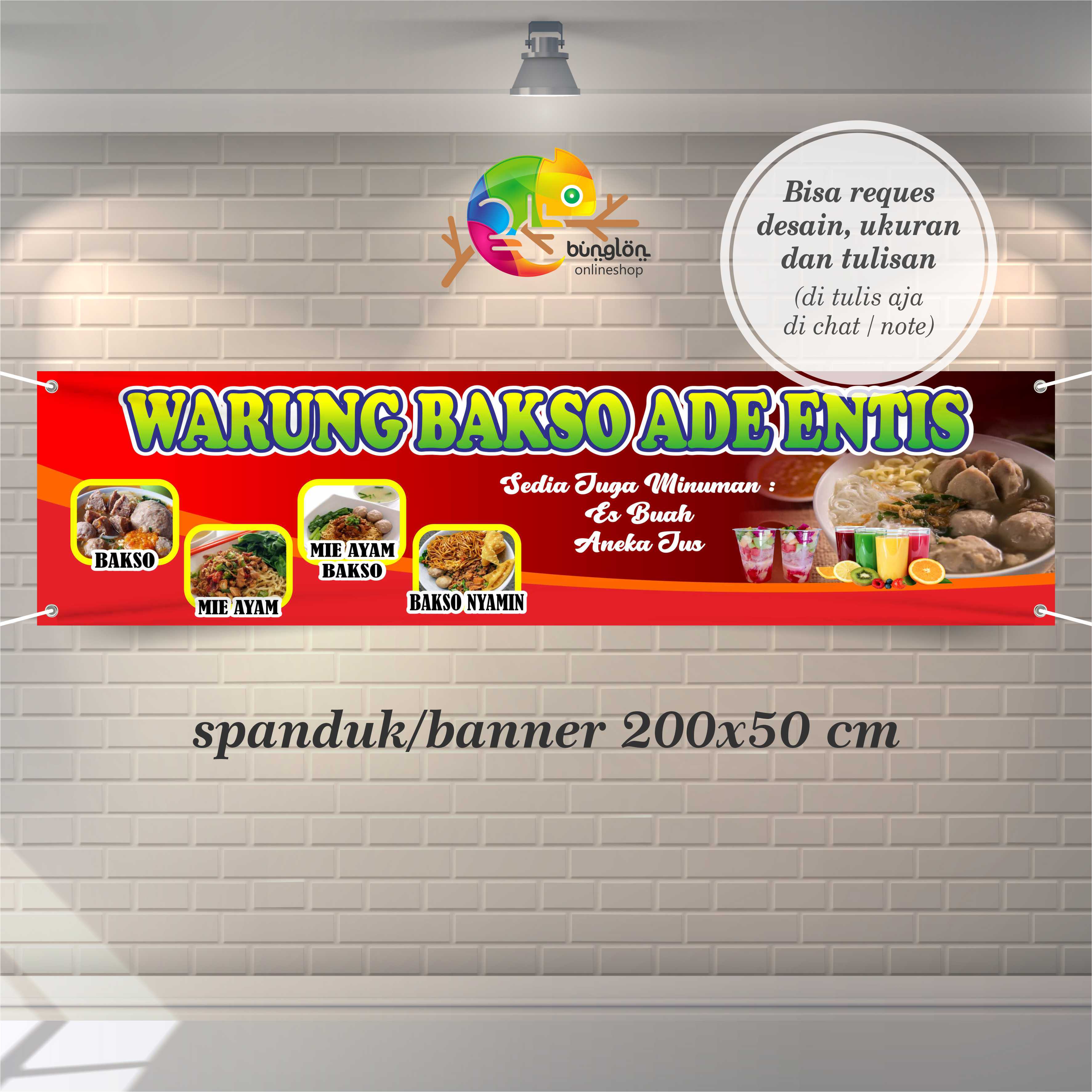 Size 200x50 Spanduk Banner Warung Bakso Bisa Custom Desain | Lazada ...