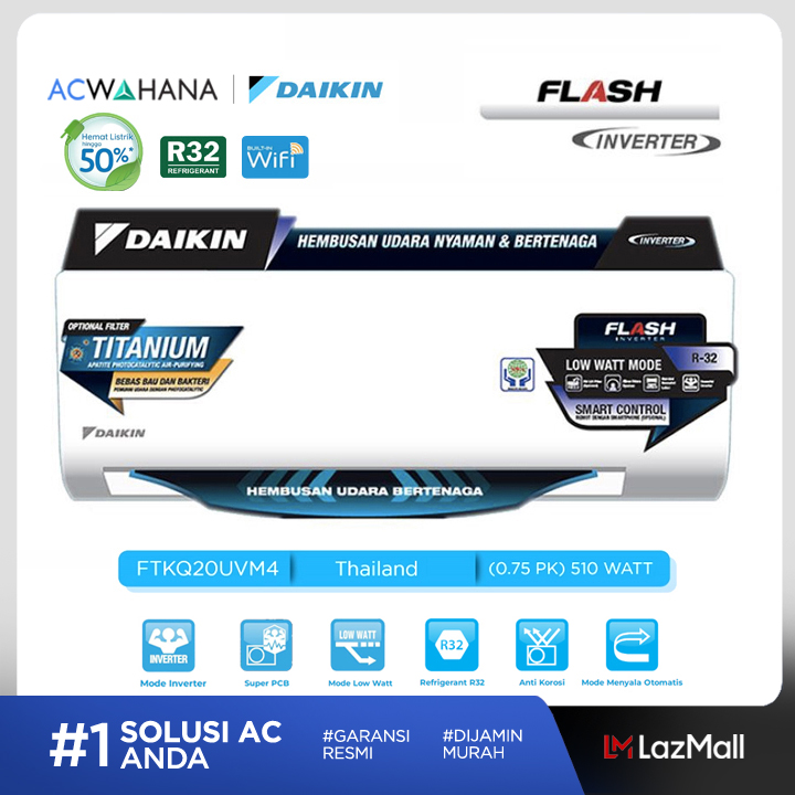 Daikin AC Split Dinding Inverter Flash Thailand R32 0.75 PK ( 3/4 PK ...