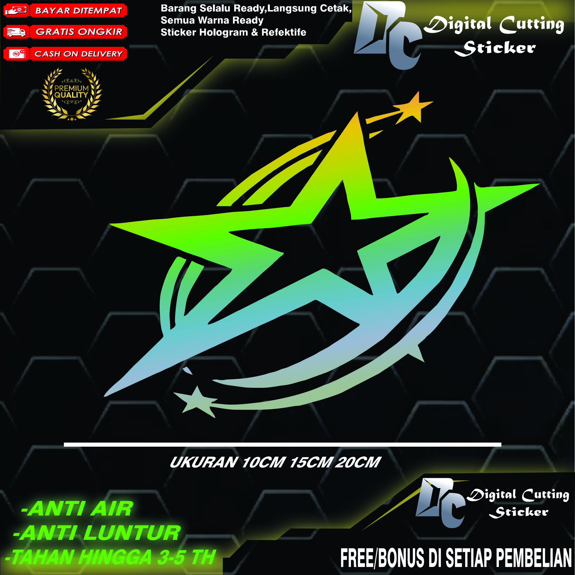 Sticker Cutting Bintang Lingkaran Cocok Untuk Motor Dan Mobil hologram ...