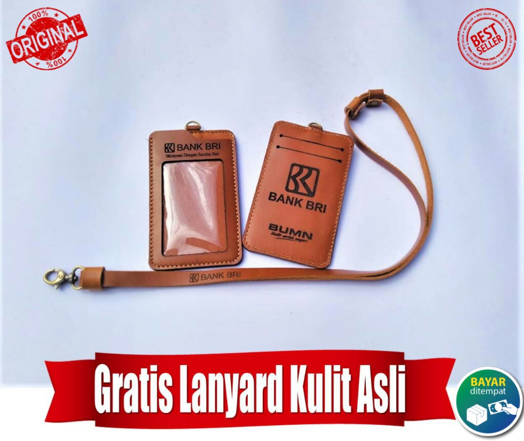 ID Card Holder Name Tag 100% Kulit Logo BRI - Name Tag Gratis Tali ...