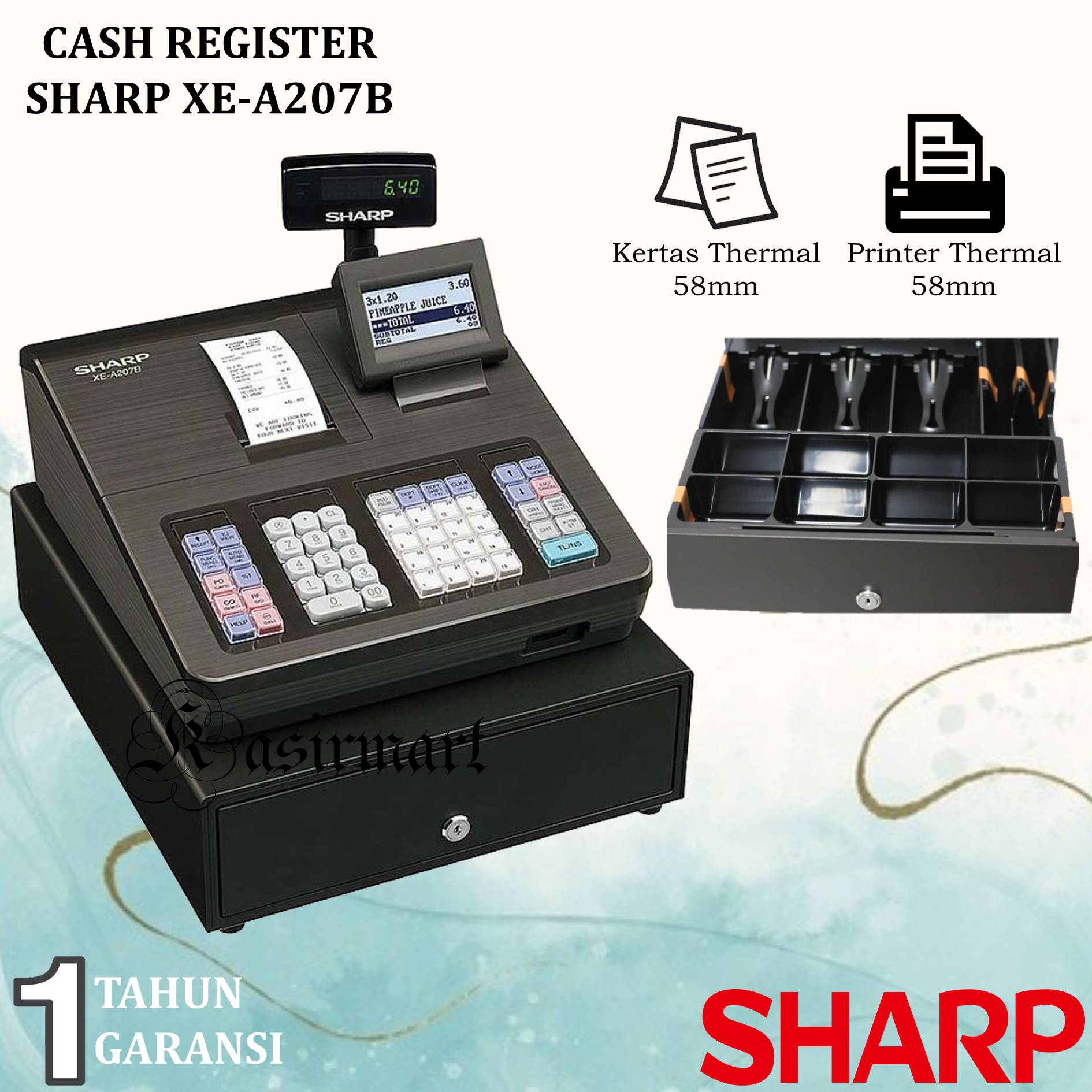 Sharp XEA207B Cash Register Sharp XE-A207 Black Mesin Kasir Manual XEA 207 Include Cash Drawer ...