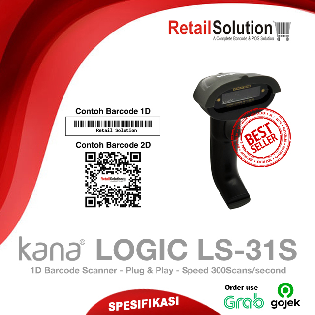 Barcode Scanner 1D Serial RS232 - Logic LS31S / LS-31S / LS31 / LS-31 ...