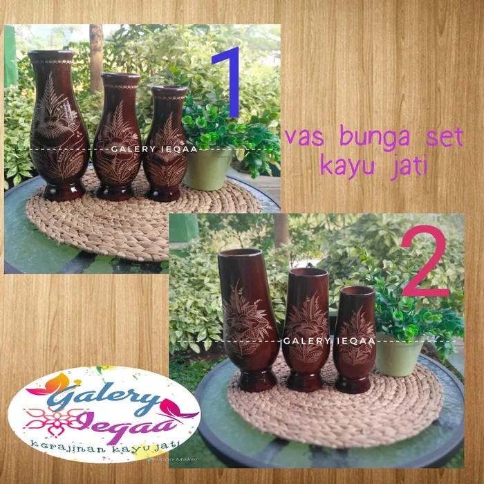 Vas Bunga Set (3bh) Kayu Jati Cukit | Lazada Indonesia
