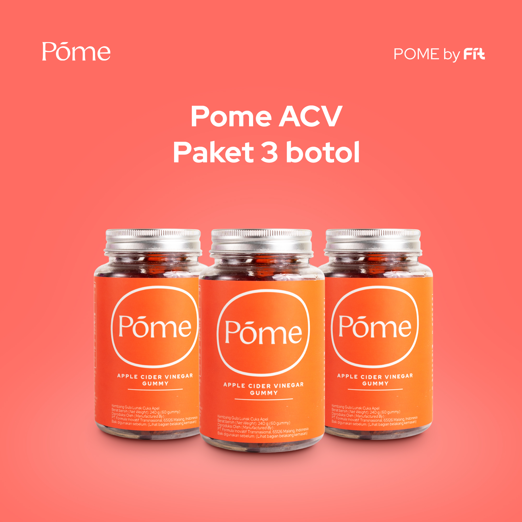 Paket 3 Botol Pome Gummy Cuka Apel Suplemen Diet Vegan | Lazada Indonesia