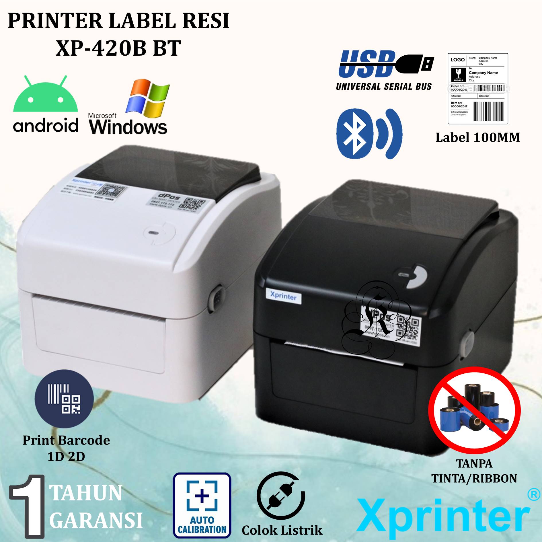 Xprinter XP420B Printer Label Thermal A6 USB / USB - Bluetooth / USB - Wifi XP420 / XP-420 Cetak ...