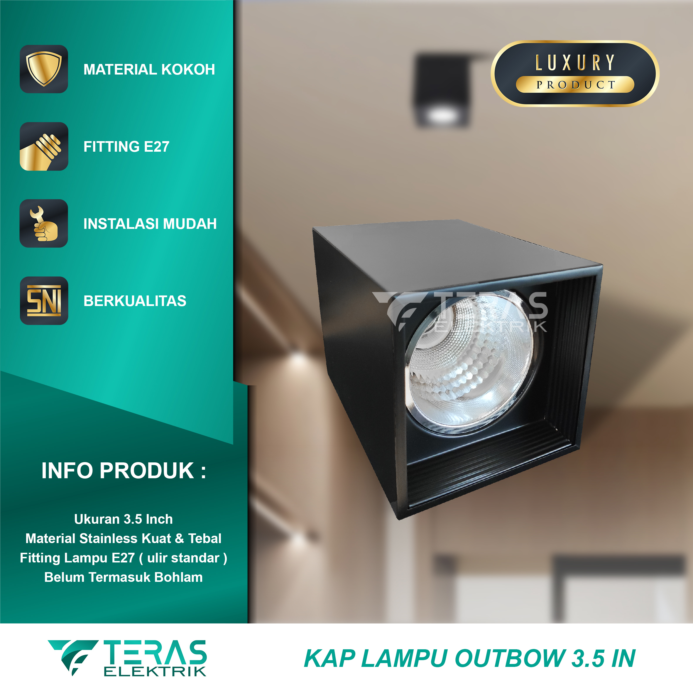 Kap lampu downlight 3,5 inch kotak stainless rumah lampu outbow kotak ...