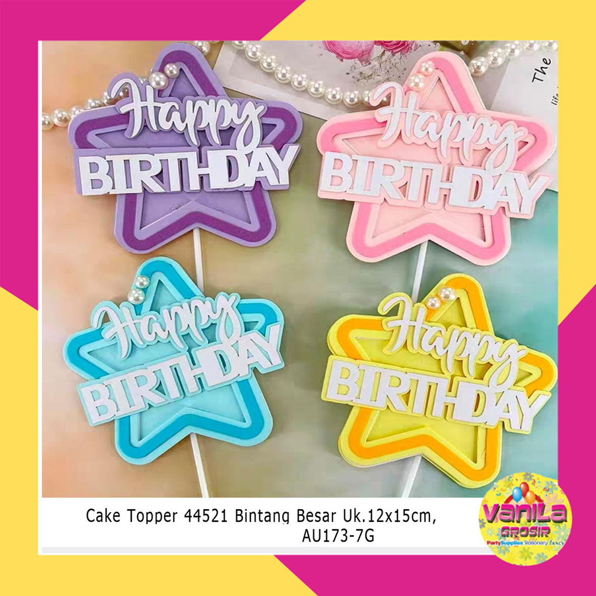 (1Pcs) Cake topper Hbd Motif Bintang, cake topper ulangtahun, tusukan ...