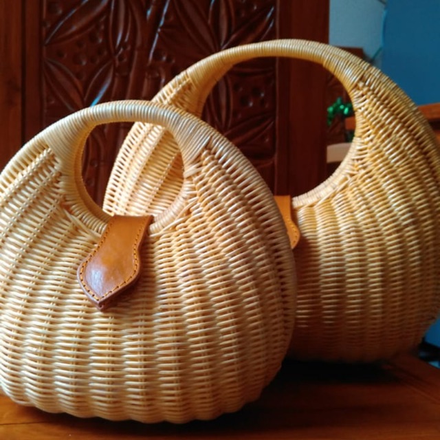 Rotan telor cantik tas rotan decoupage cantik diamter 20 cm Tas kipas ...