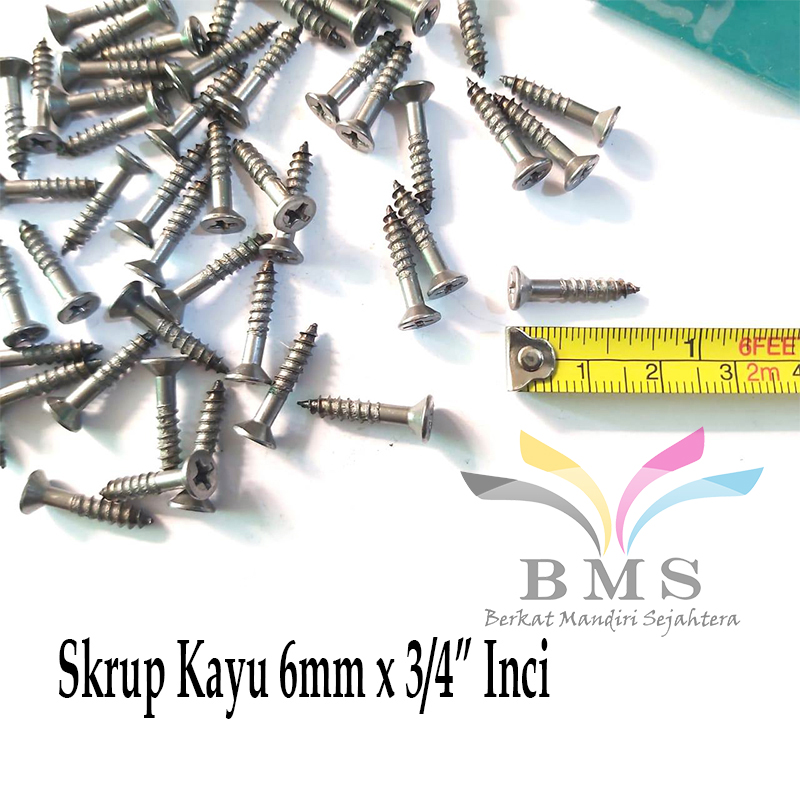 BMS - Sekrup Skrup Kayu Kepala Plus 3/4" inci SEKRUP Ulir Hitam Baut ...