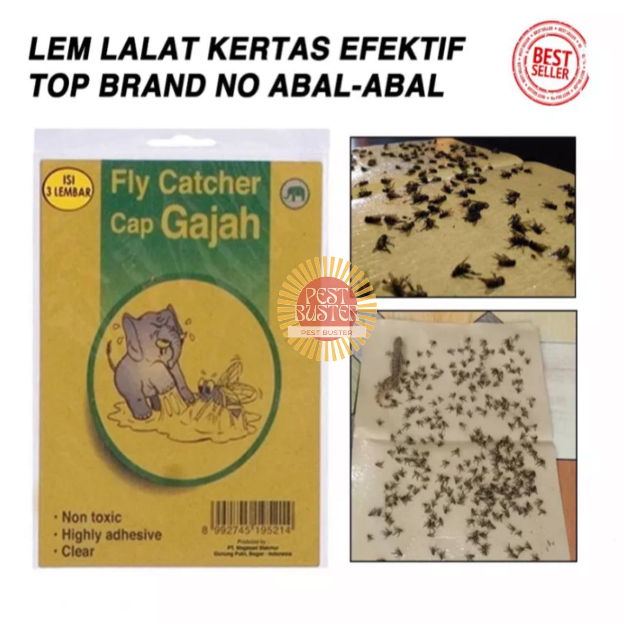 Lem Lalat Kertas Cap Gajah Fly Catcher Insektisida Lalat Lem Anti Lalat ...
