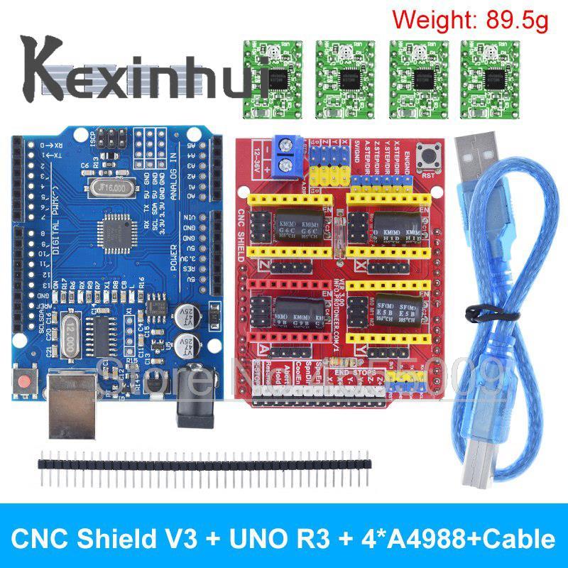 CNC Perisai V3 Ukiran Mesin 3D Printe 4Pcs DRV8825 atau A4988 Driver ...