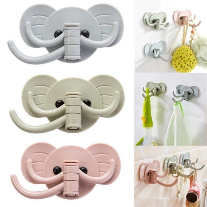 Gantungan Hook Hanger Tempel Dinding Bentuk Gajah Multifungsi 3 in 1 ...