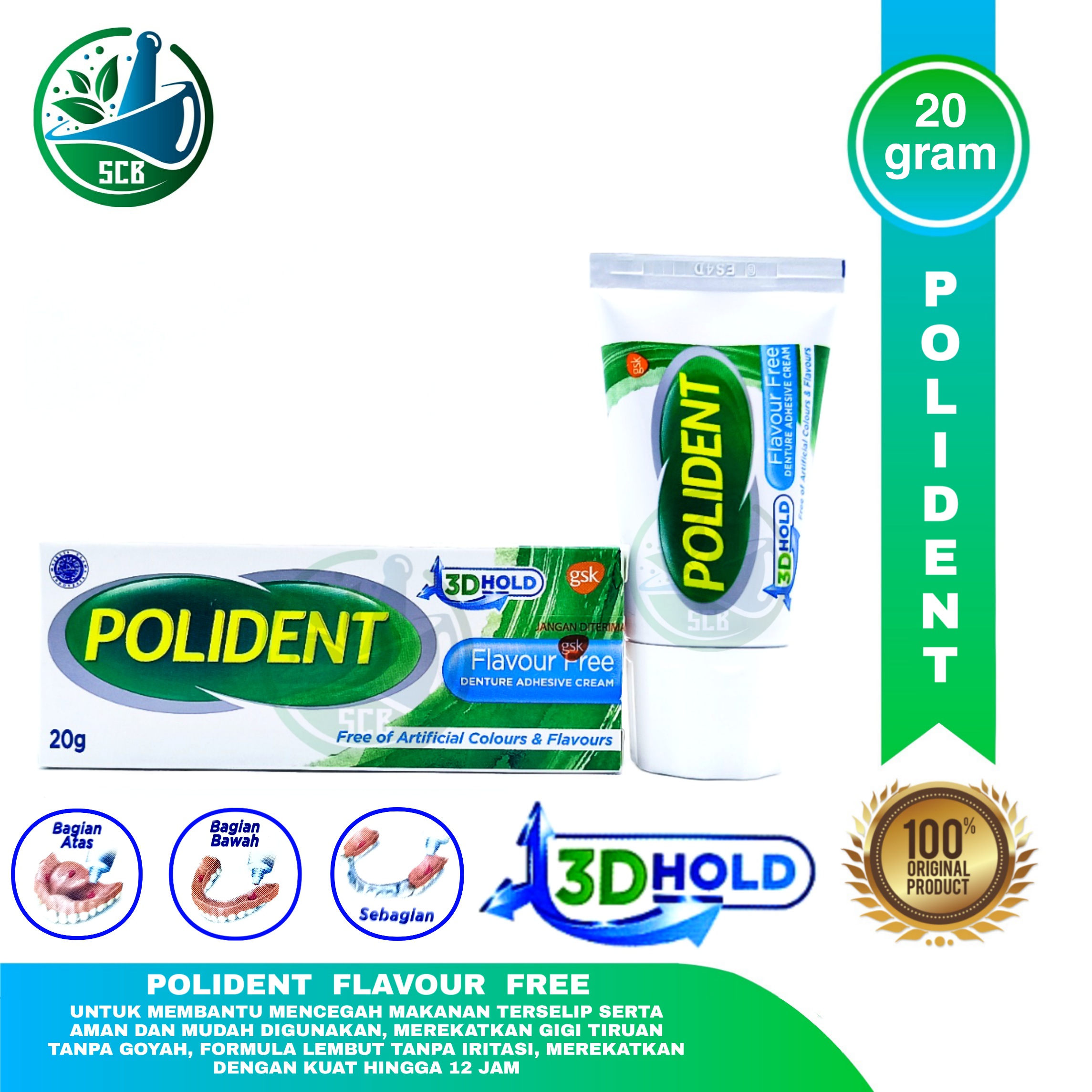 Polident Flavour Free Dan Fresh Mint 20 gr - Perekat Gigi Tiruan ...