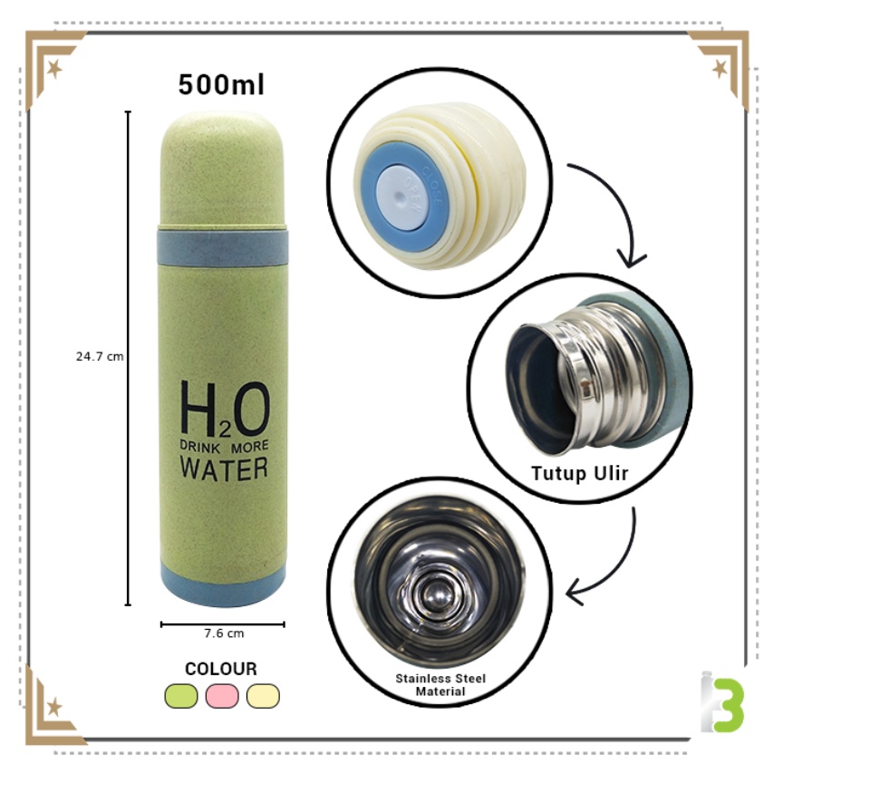 Botol Air Panas Dan Dingin H2O Drink More Water 500ML - Botol minum H2O ...