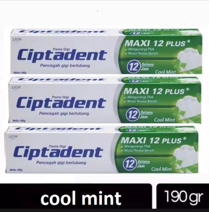 CIPTADENT PASTA GIGI ODOL MAXI 12 PLUS FRESH MINT - COOL MINT 3x190 ...
