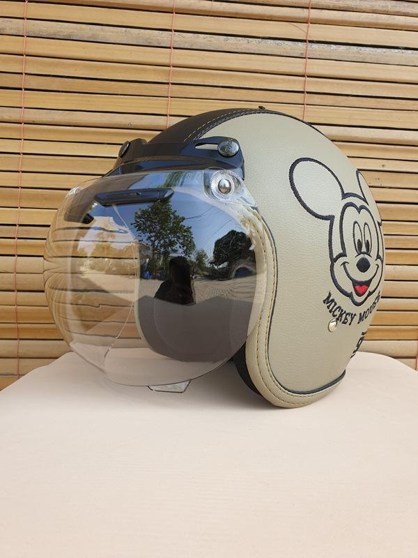helm bogo dewasa bordir gambar mickey mouse warna cream kaca cembung ...