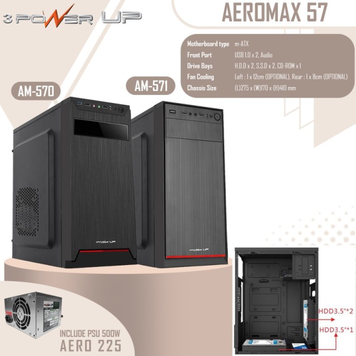 Casing POWER UP Micro-ATX AEROMAX AM-571 with PSU 500W | Lazada Indonesia