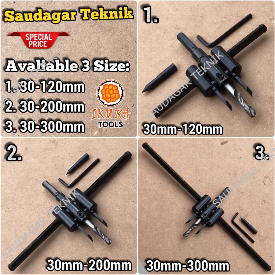 Mata Bor Kayu Jangka Pelubang Plafon Gypsum Speaker Adjustable Circle ...