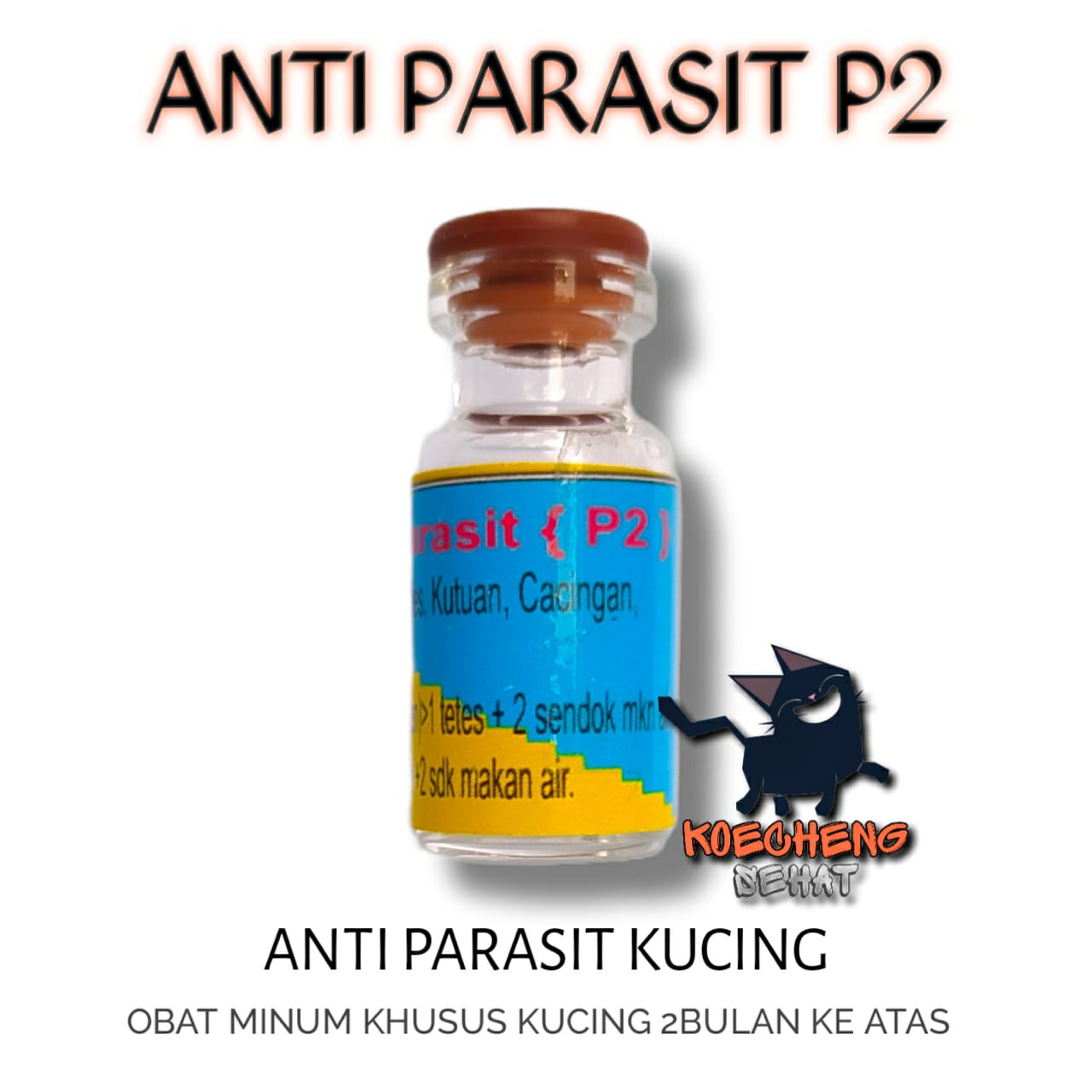 P2 obat kucing anti parasit cacingan, borok, scabies, jamuran, abses ...