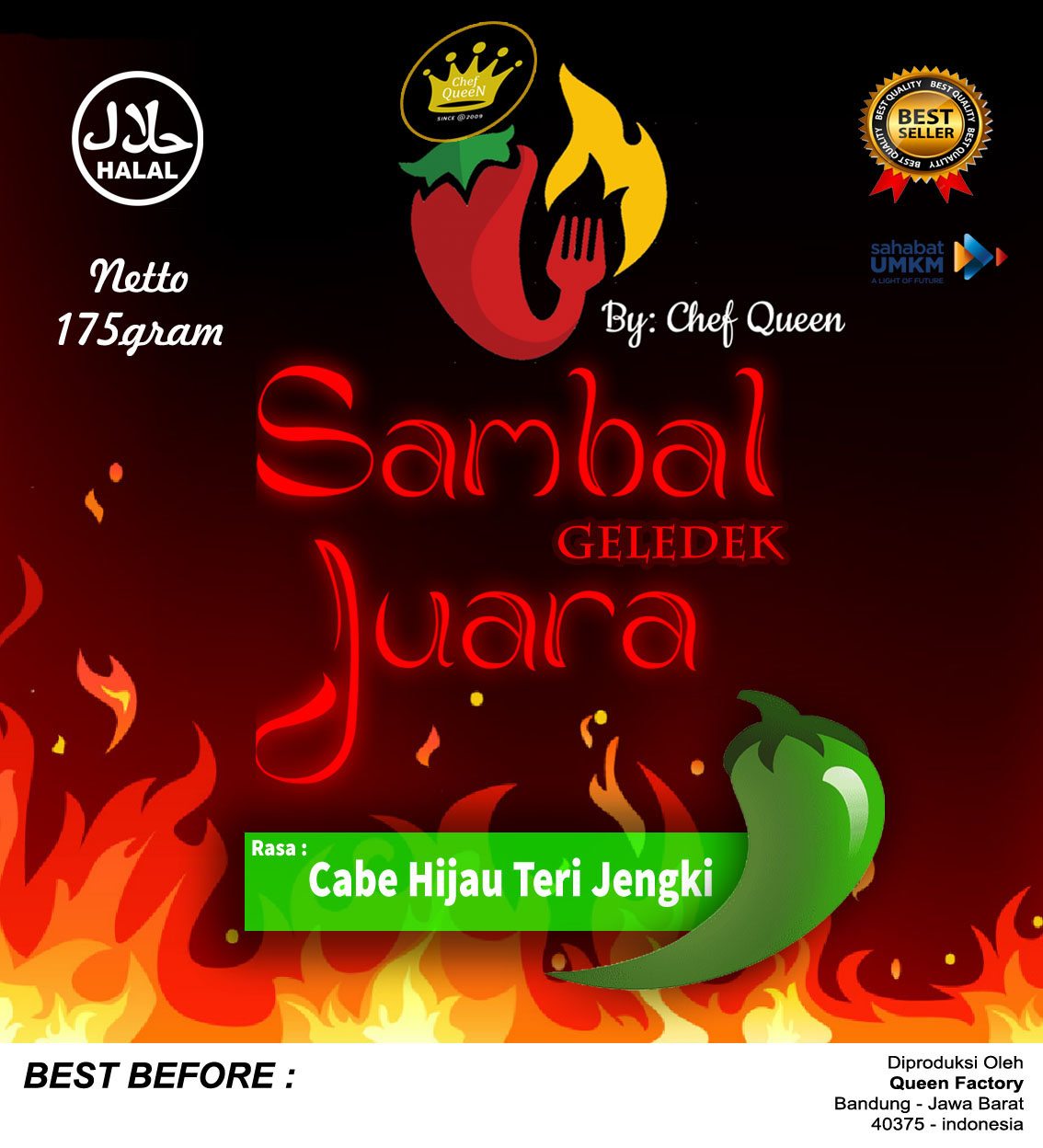 Sambal BOTOL Cabe Hijau TERI JENGKI Chef Queen Sambel Cabai Ijo pedas ...
