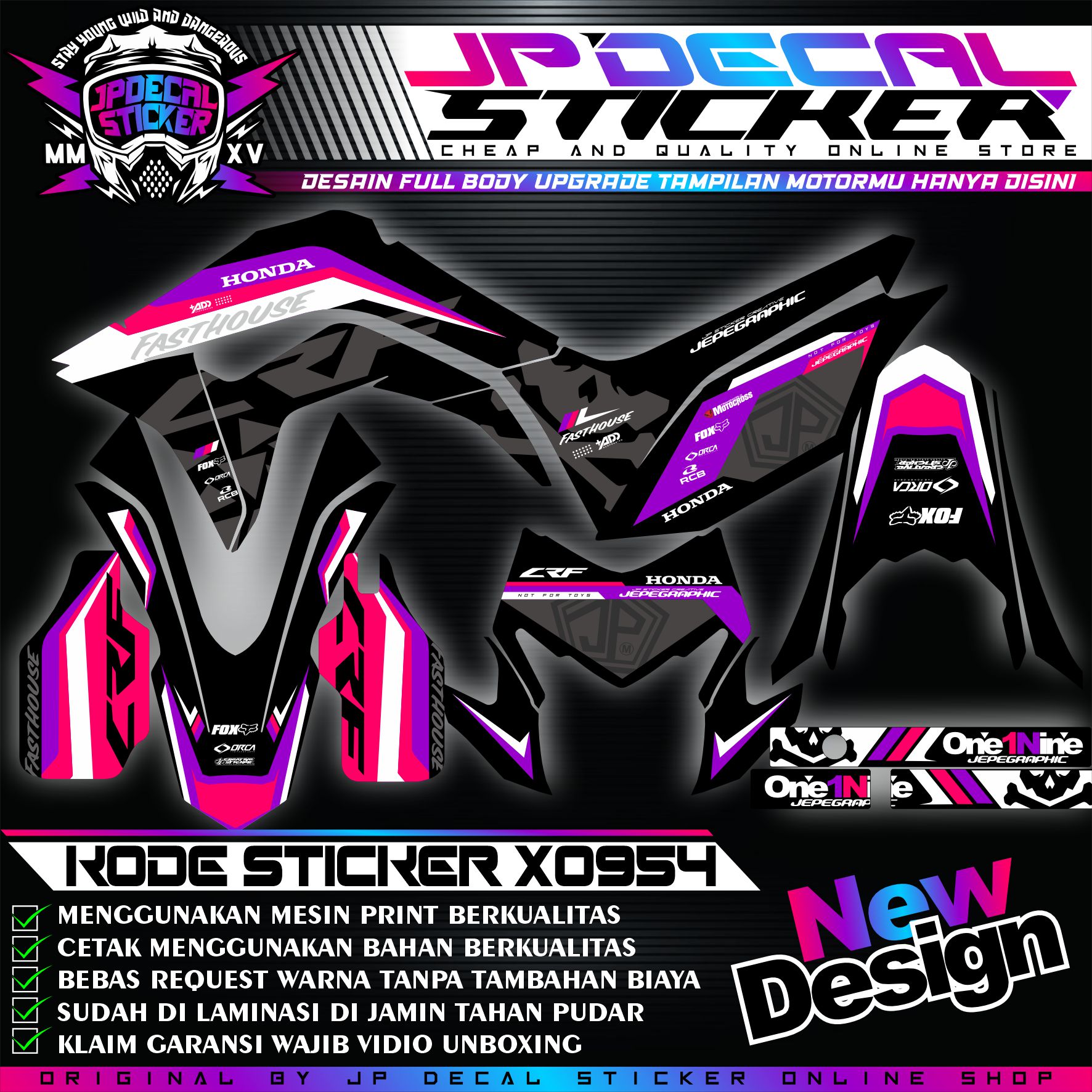 DECAL CRF 150 FULL BODY SUDAH LAMINASI PREMIUM DECAL ONE ONE NINE ...