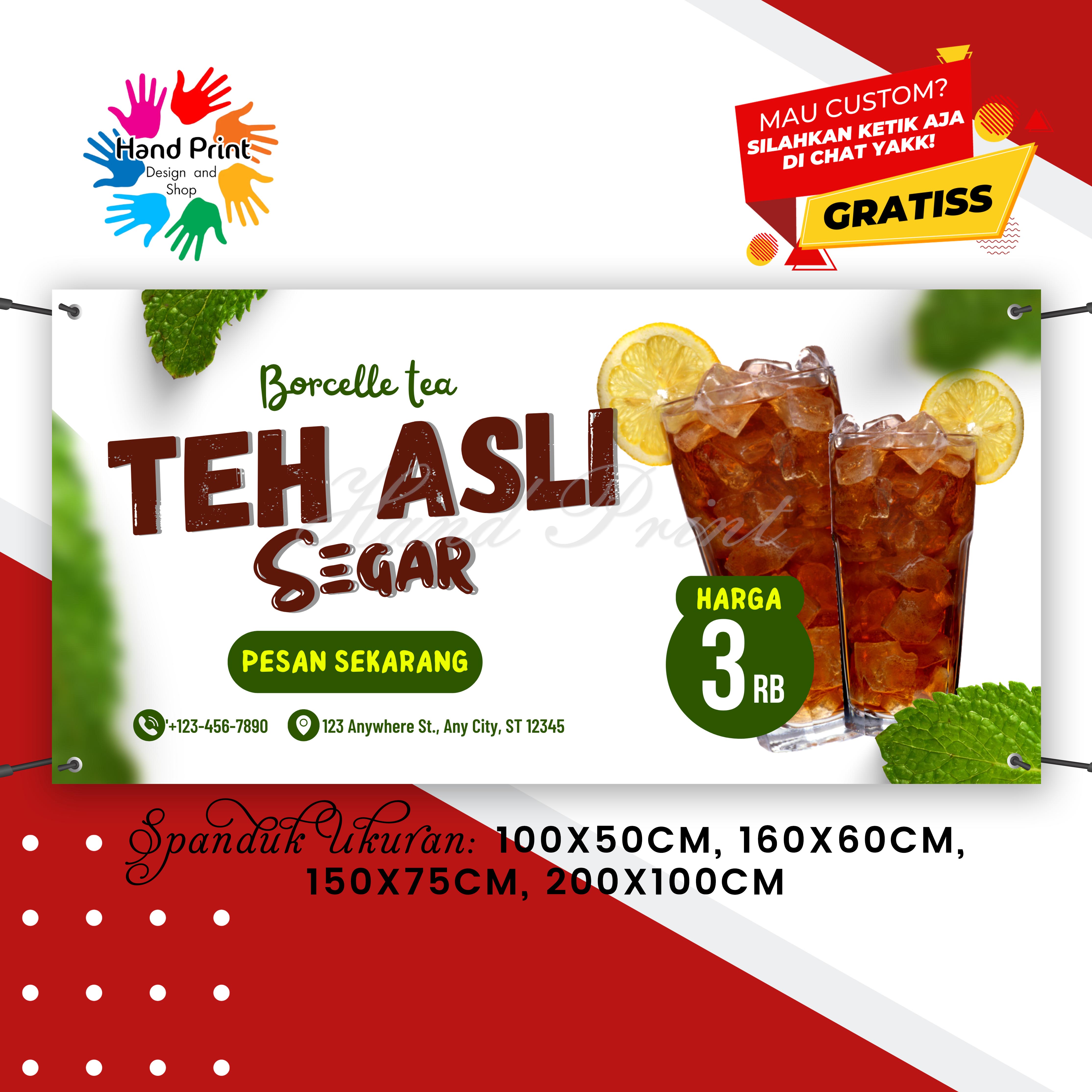 Cetak Spanduk Banner Jualan Es Teh Asli MMT Spanduk Custom 200x100 ...