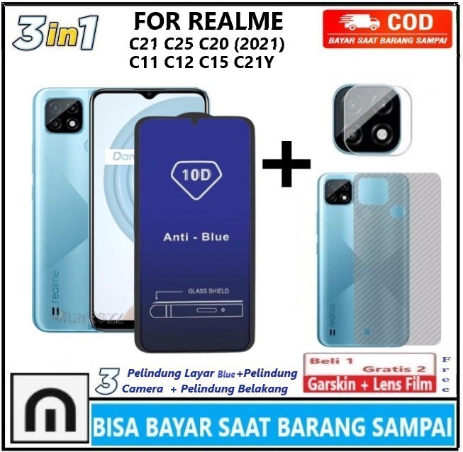 Promo Paket 3in1 Tempered Glass Anti Blue Light Realme C21 C25 C25s ...
