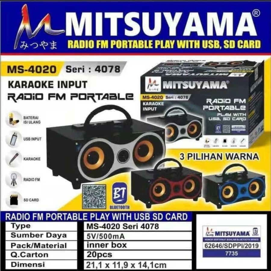 Speaker bluetooth mitsuyama MS-4078 ada colokan mic | Lazada Indonesia