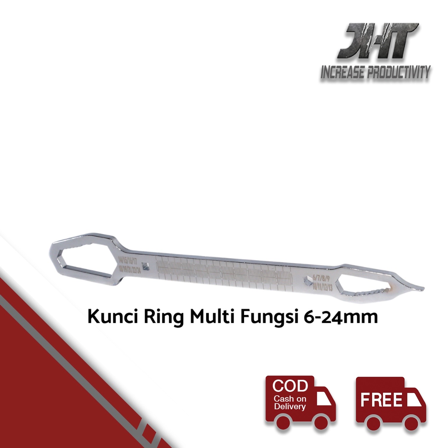 JHT Kunci Ring Pas Universal Multi Ukuran 6-24mm Multi Adjustable Wrench Function Size Open Ring ...