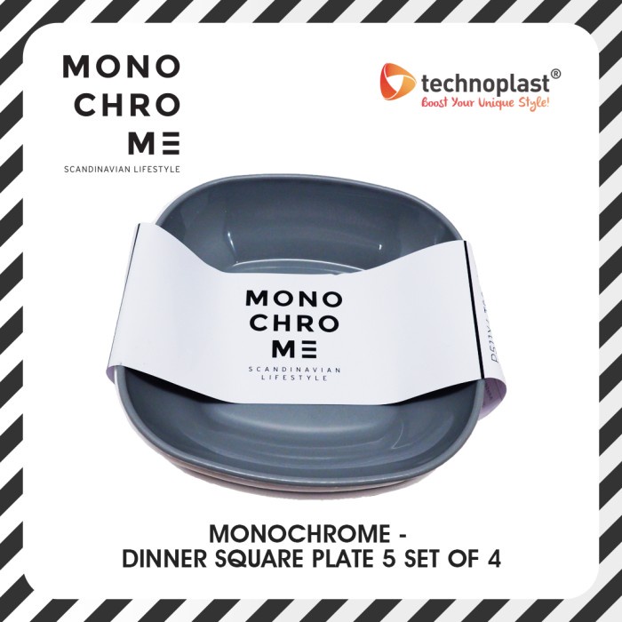 Technoplast Monochrome Dinner Square Plate 5 in Dan 7in Set Of 4 ...