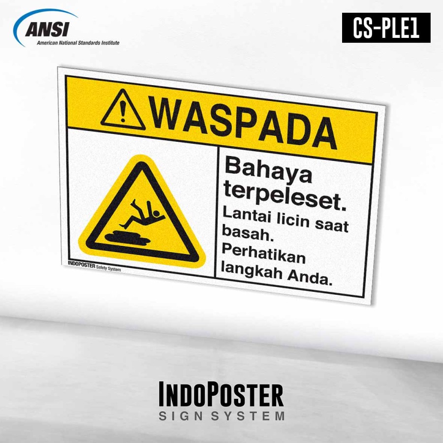 Stiker K3 Safety Sign ANSI Bahaya Terpeleset Perhatikan Langkah Anda ...