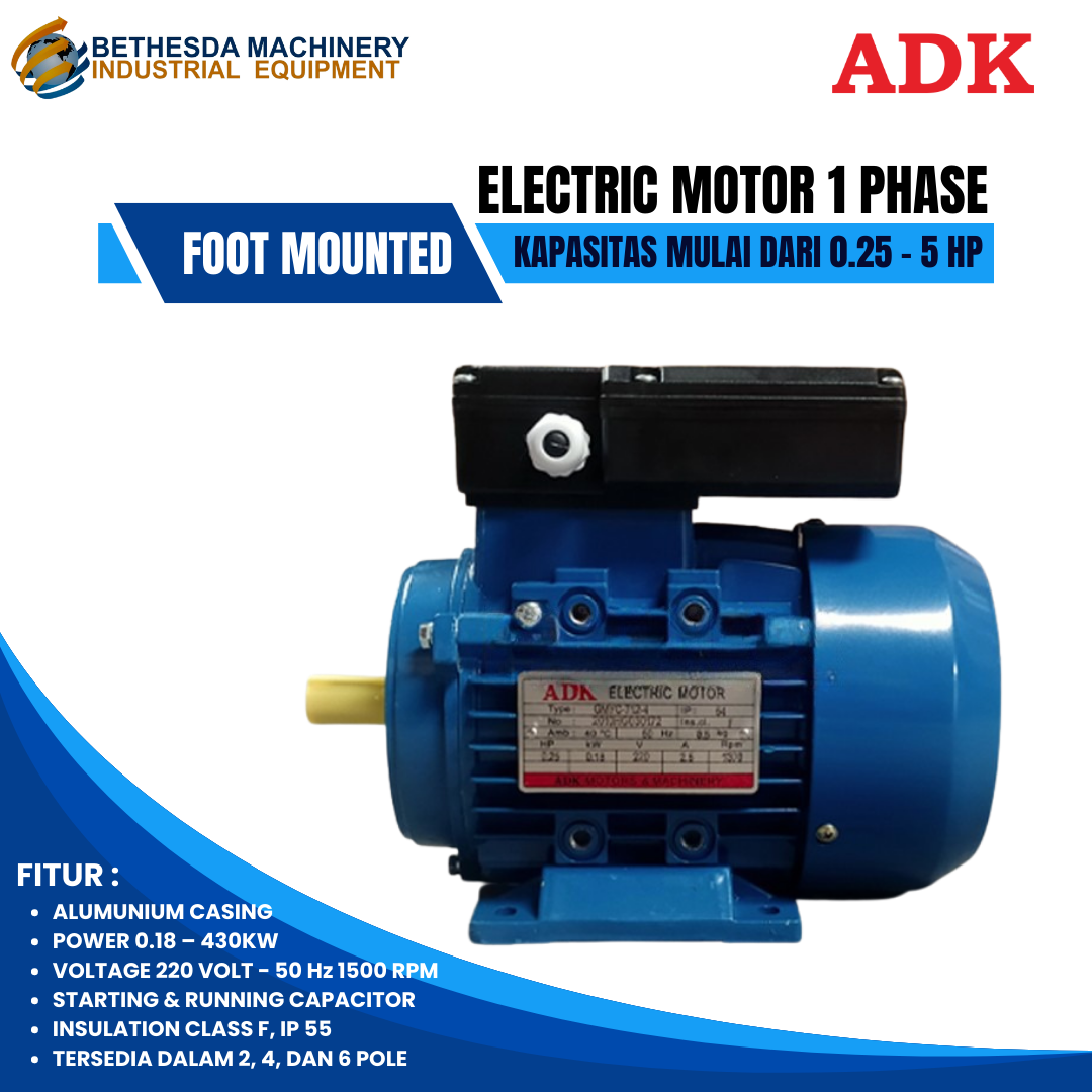 ADK electric motor 0.5 hp 0.75 hp 1hp 1.5 hp DINAMO MOTOR LISTRIK 220V ...