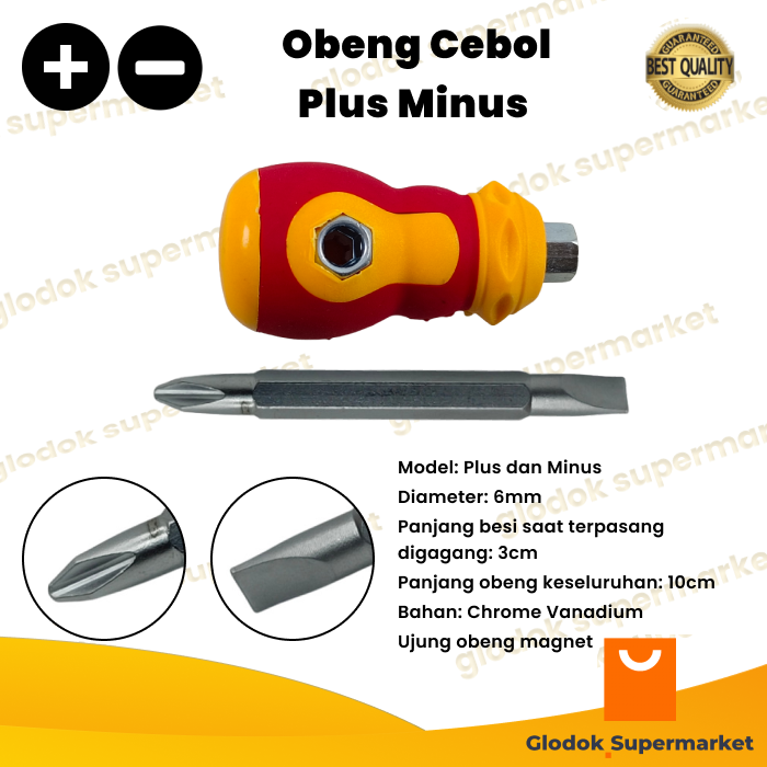 Obeng Cebol Bolak Balik Diameter 6mm Plus Minus Gagang Karet Mini ...