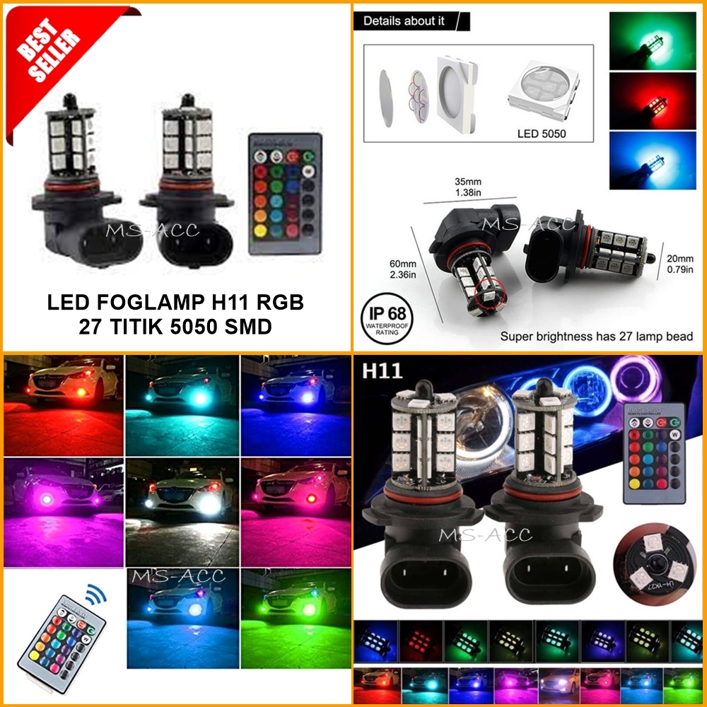 Foglamp LED Mobil H11 RGB 27 Titik LED 16 Warna DC 12V RGB FOGLAMP ...