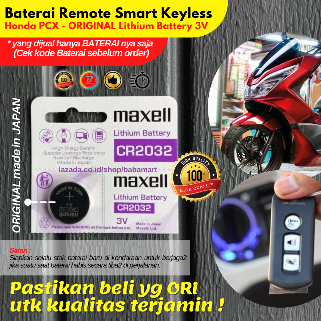 BATERAI REMOT MOTOR HONDA PCX SMART KEYLESS BATTERY REMOTE ALARM KUNCI ...