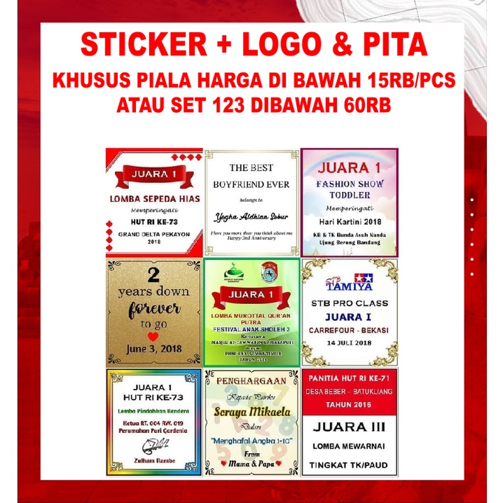 TAMBAHAN STICKER UNTUK PIALA MINI HARGA PER PCS stiker trophy | Lazada ...
