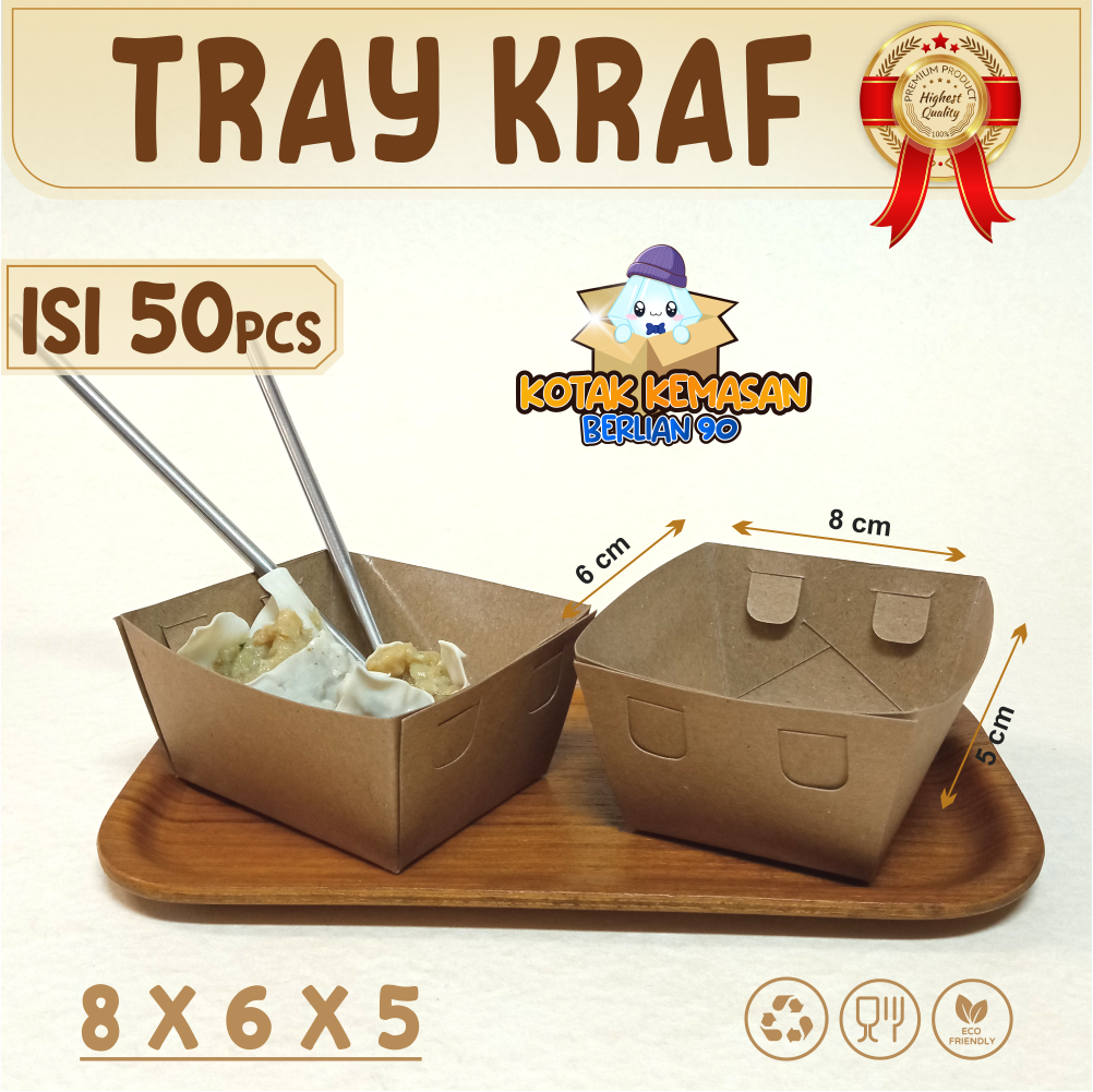 50 Pcs Paper Tray 8x6x5 l Nampan Kertas l Food Tray Paper Bahan ECO ...