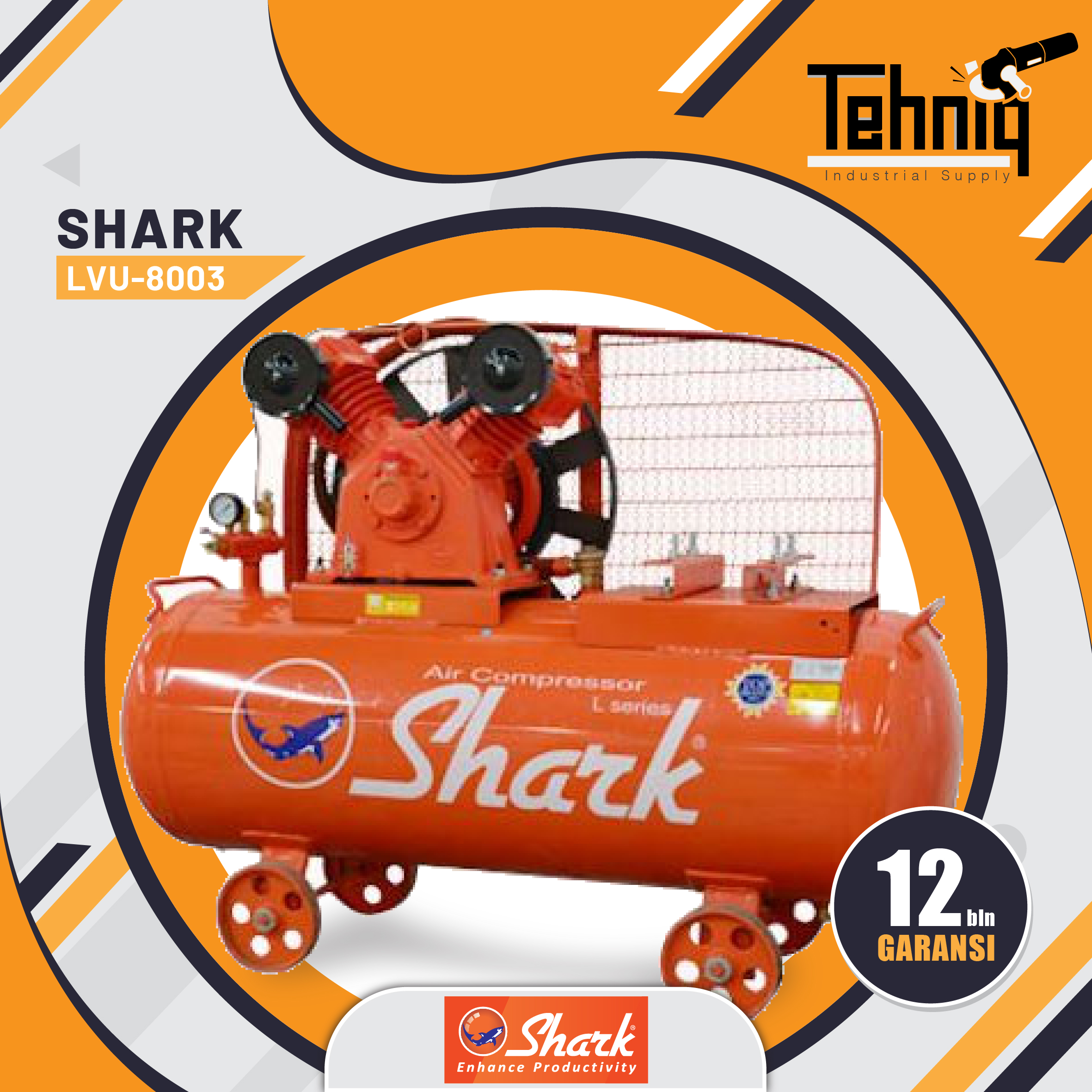 Kompresor Angin Listrik SHARK LVU-8003 UNLOADING Air Compressor 3 HP ...