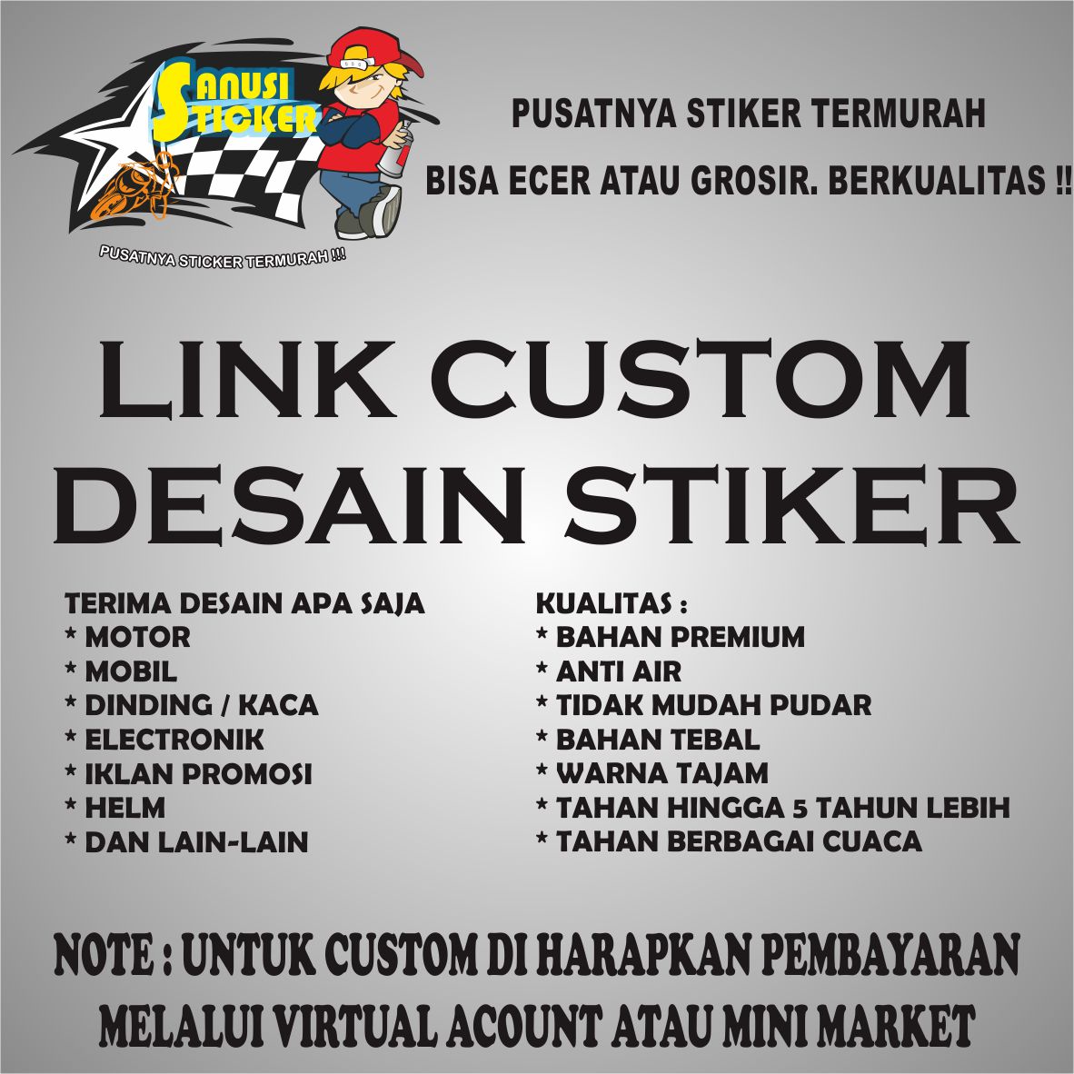 Link Pembayaran custom desain stiker customer | Lazada Indonesia