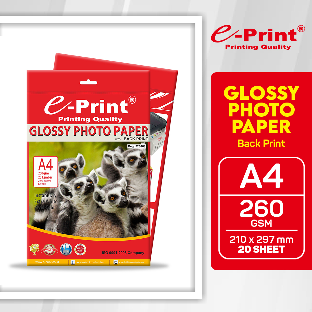 Kertas Foto Glossy Photo Paper A4 260gsm 20lembar BACKPRINT e-Print ...