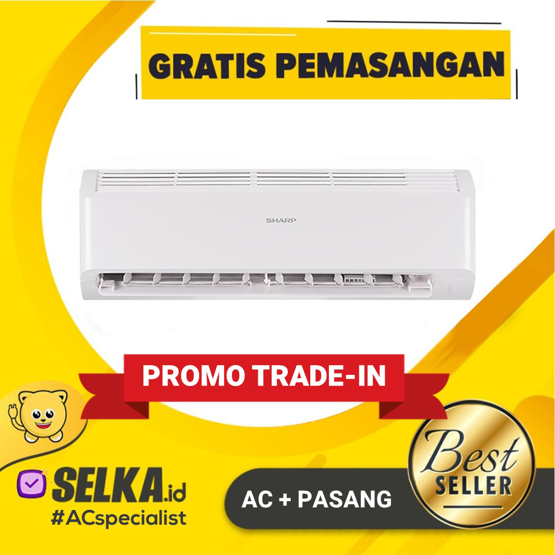 AC SHARP AH-A5BEY + PASANG / 5 BEY AC SPLIT 1/2 PK STANDARD | Lazada ...
