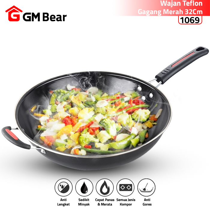 GM Bear Wajan Penggorengan 1069 / 1070 - Fry Pan Teflon Wok Frypan ...