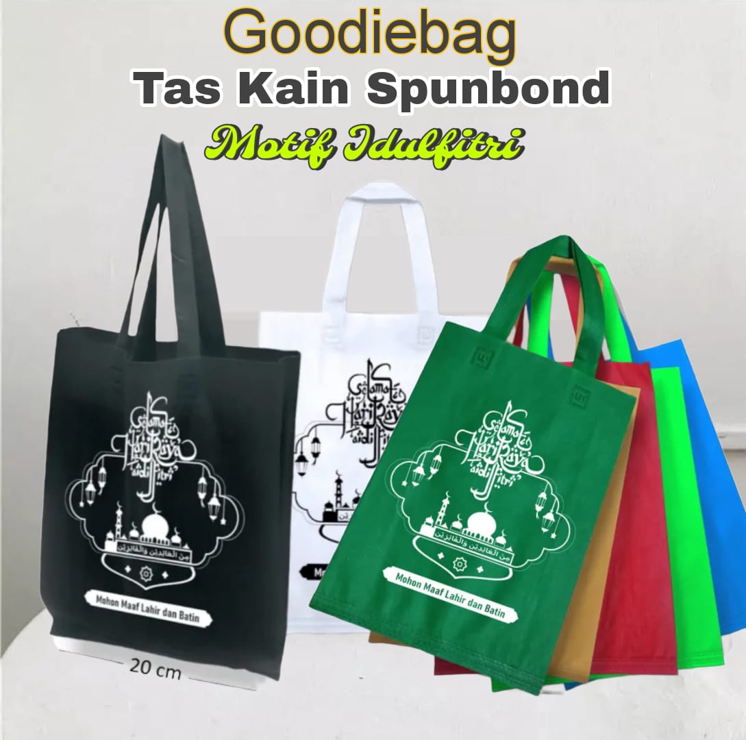 Lusinan isi 12 pcs Goodie Bag Tas Kain Spunbond Lebaran Idul Fitri Ukuran 25x35x10 30x40 38x45 ...