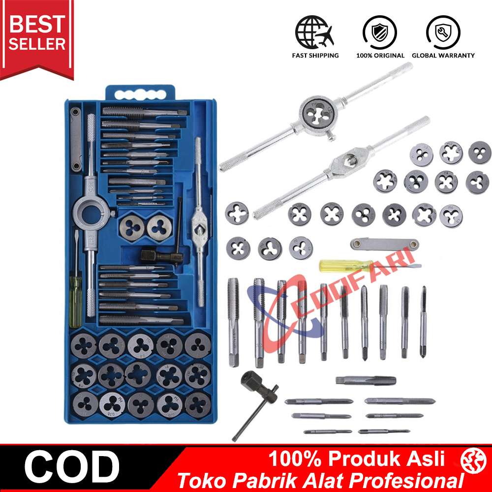 COOFARI 12 Pcs 20 Pcs 40 Pcs Hand tap and die set Alat Snai dan Tap ...