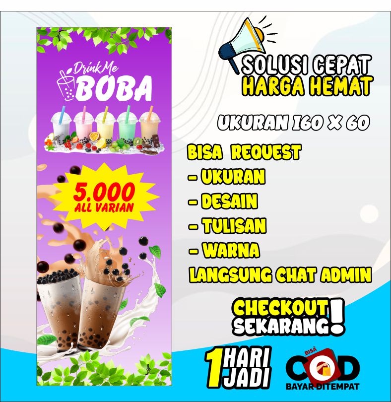 Spanduk/Banner Boba Drink Custom Free Desain 1 Hari Jadi Bisa COD ...